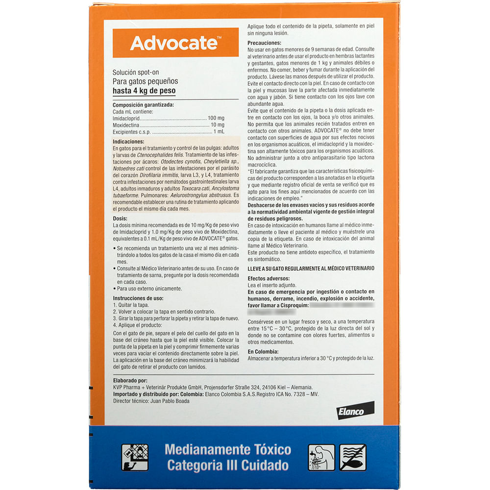 Advocate Antiparasitario para Gato hasta 4 kg | Manchas